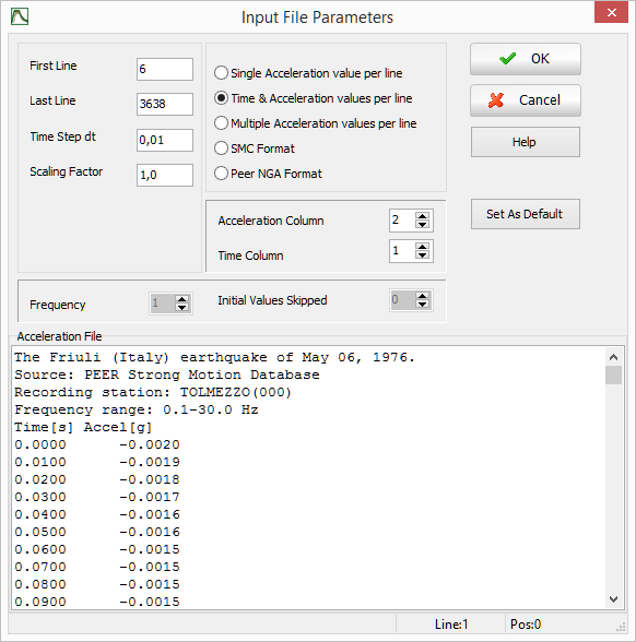 Loading acceleration time-histories