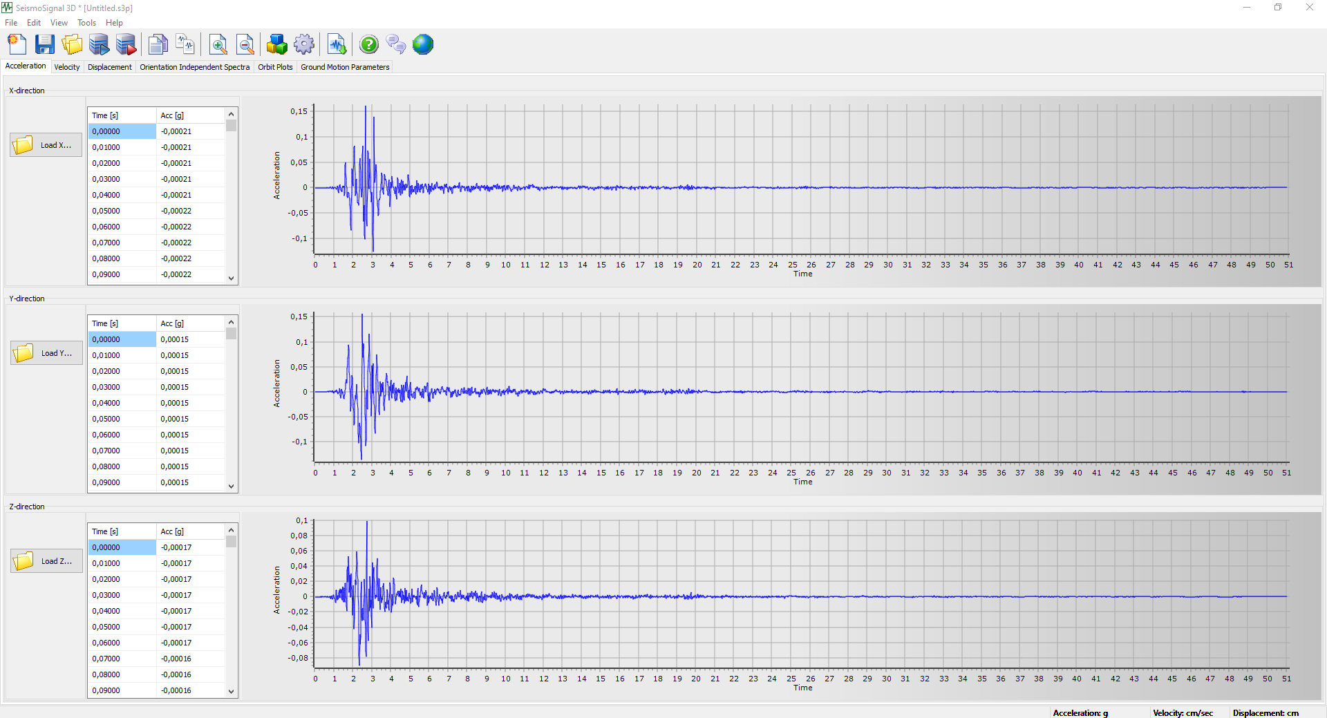 Defining an acceleration time-history